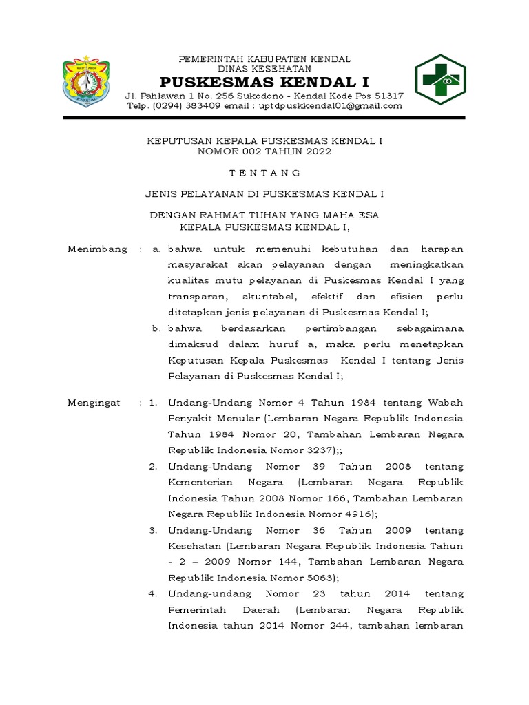 SK Jenis Layanan Puskesmas | PDF