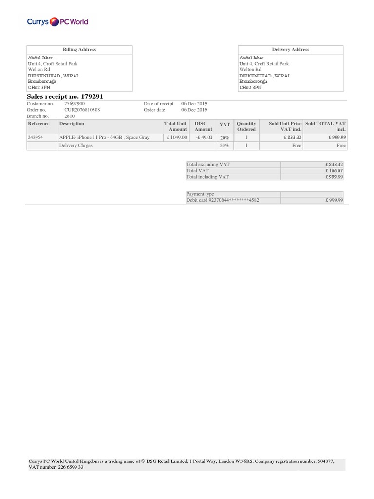 Curry's Uk 11PRO | Download Free PDF | Receipt | Value Added Tax