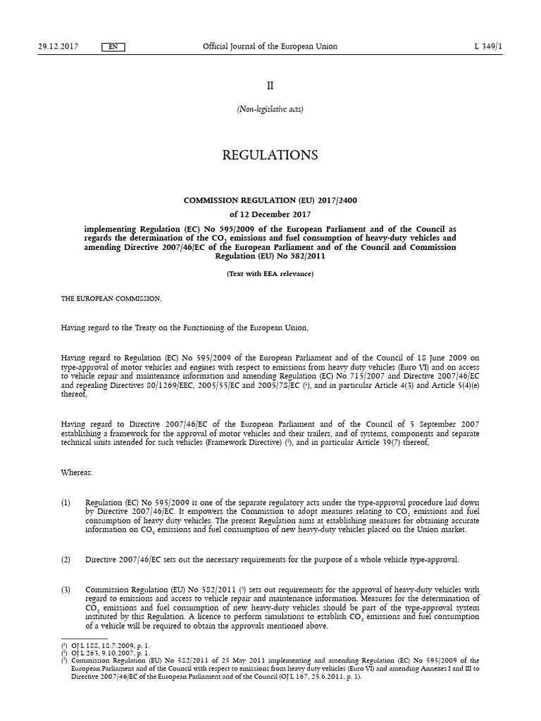 Regulation (EU) 2017 - 2400 - Determination of The CO2 Emissions and ...