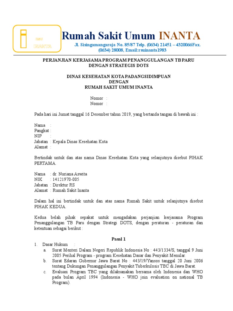 Contoh MOU TB Dots | PDF | Kesehatan Holistik