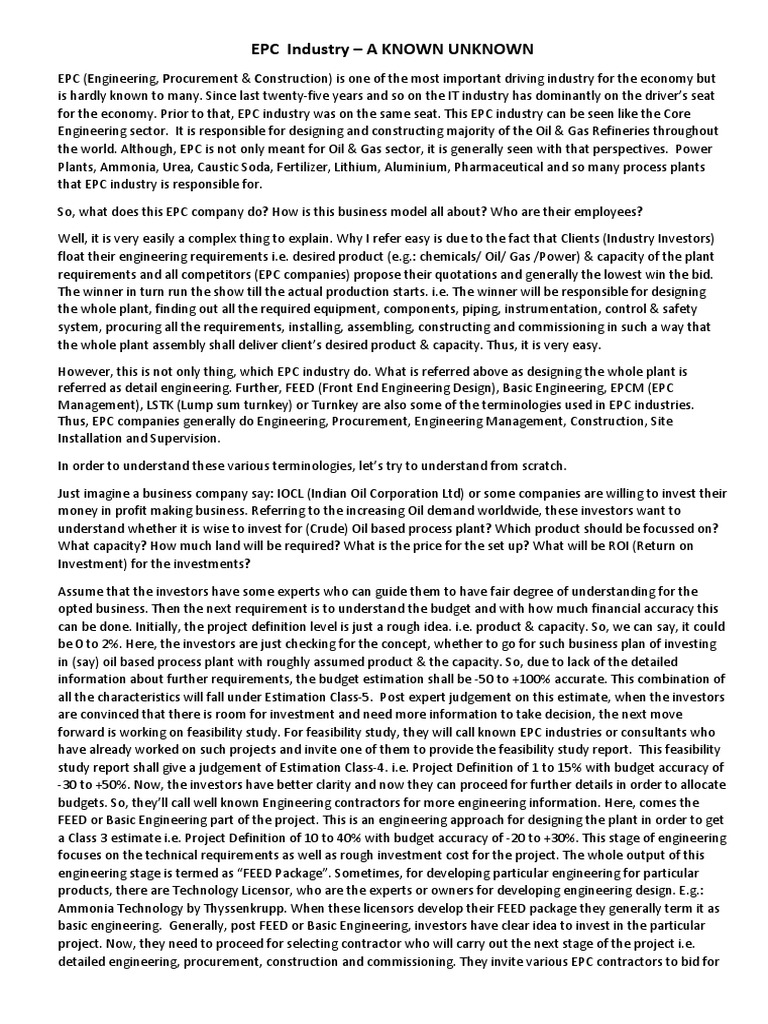 EPC Industry - A Short Summary | PDF | Engineering Design Process | Feasibility Study