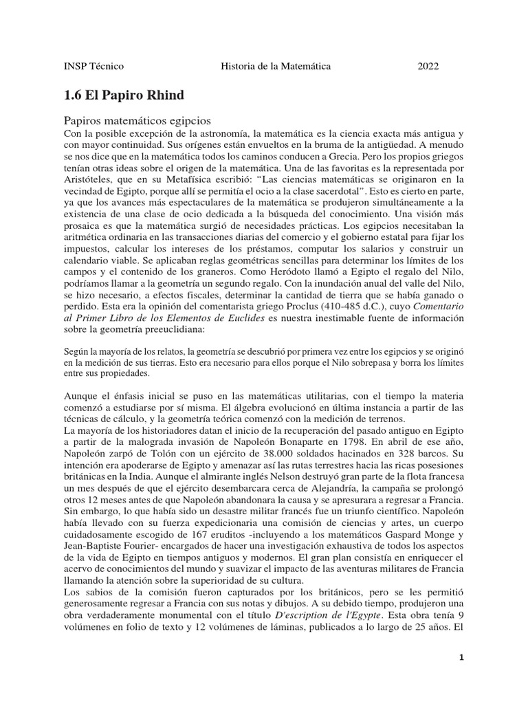 1.6. El Papiro Rhind | PDF | Jeroglíficos egipcios | Antiguo Egipto