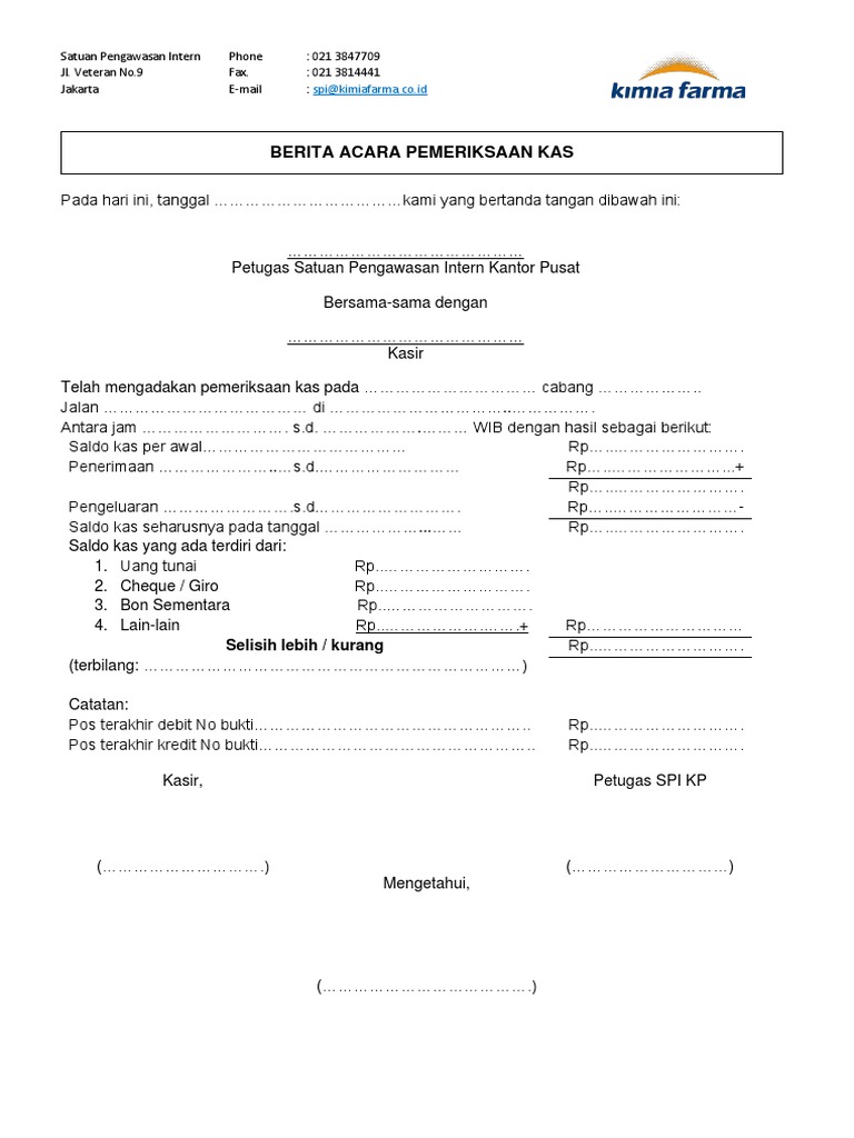 Format BA Pemeriksaan Kas | PDF