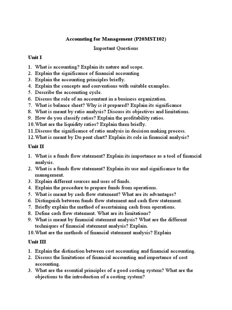AFM Important Questions | PDF | Cash Flow Statement | Financial Accounting