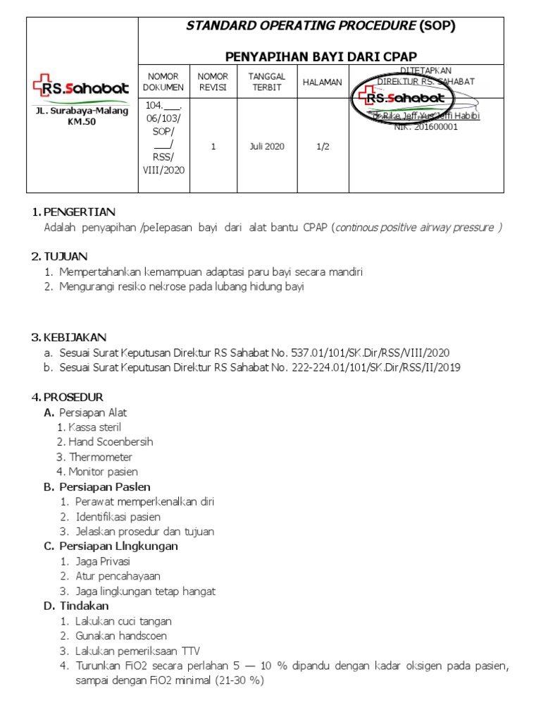 Sop Penyapihan Bayi Dari Cpap | PDF