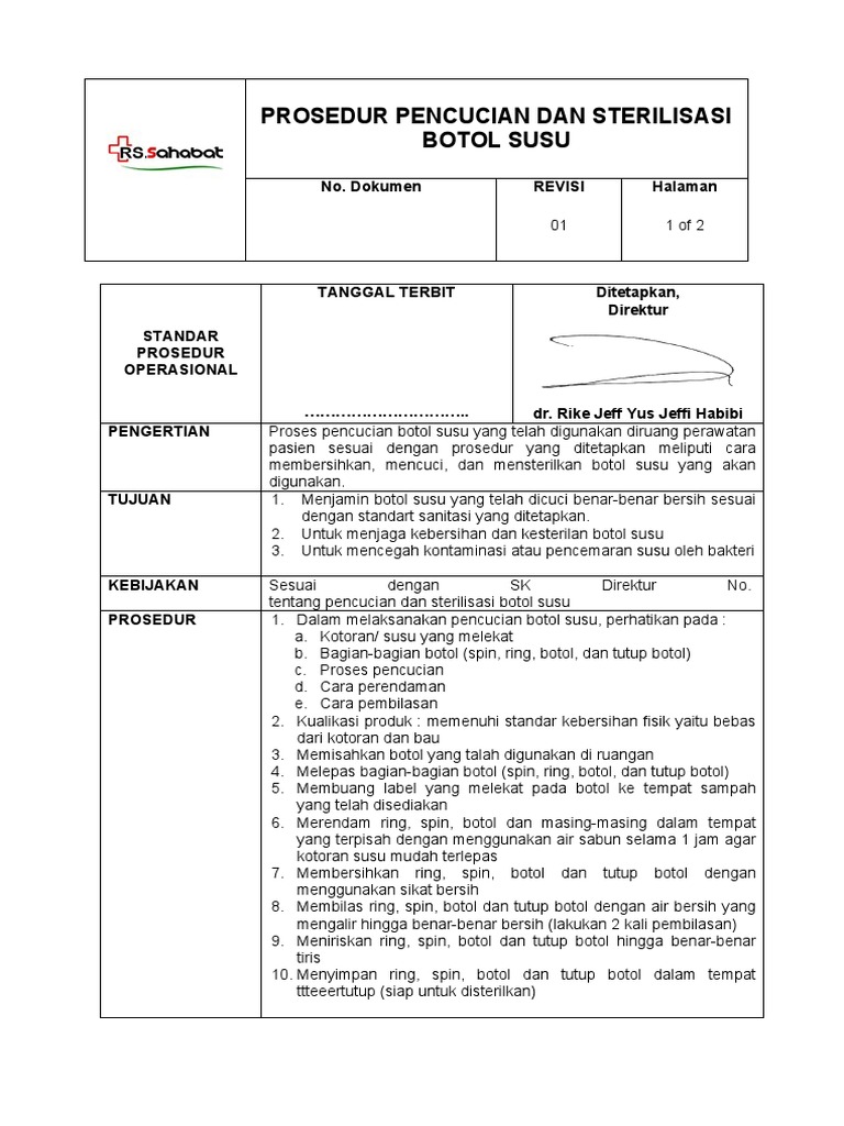 Prosedur Sterilisasi Botol Susu | PDF