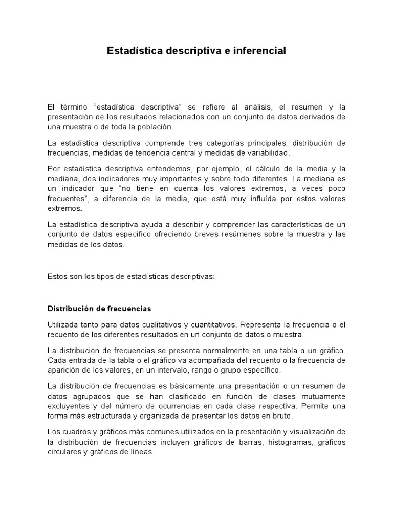 Estadística: Descriptiva e Inferencial | PDF | Muestreo (Estadísticas) | Estadísticas descriptivas