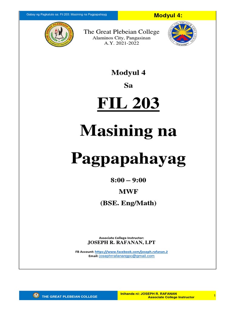 FINALS - FIL 203 Masining Na Pagpapahayag | PDF