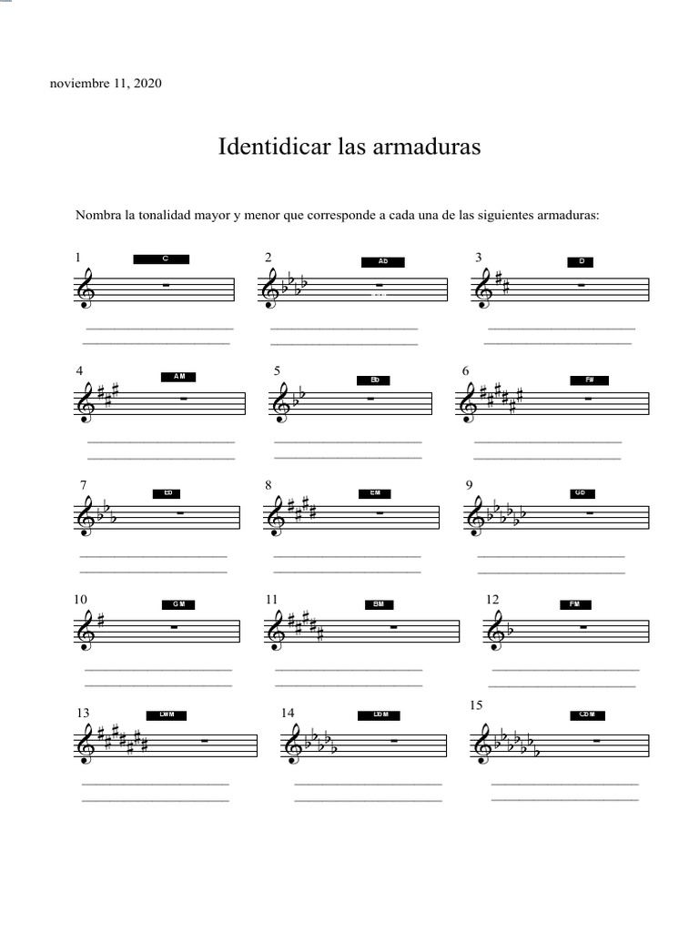 Ejercicio 1 - Armaduras - 22 08 22 | PDF | Teoría musical | Elementos de la música