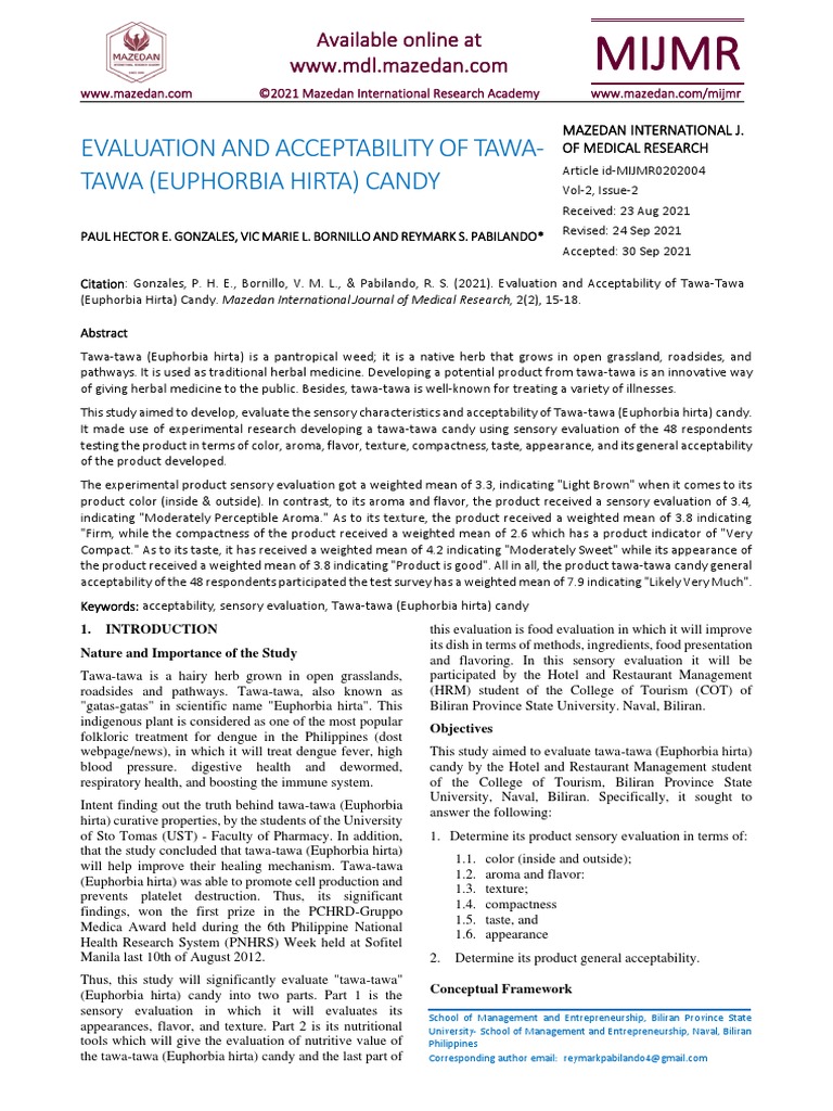 Pabilando Publication Tawa-Tawa Candy | PDF | Taste | Mean