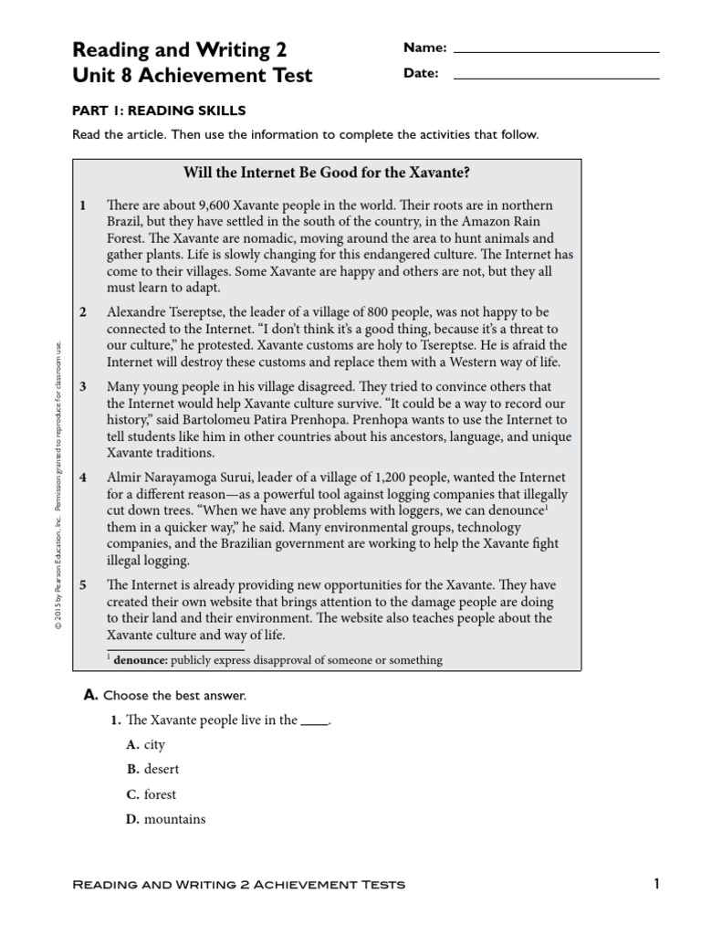 UNIT 8 - Achievement Test | PDF