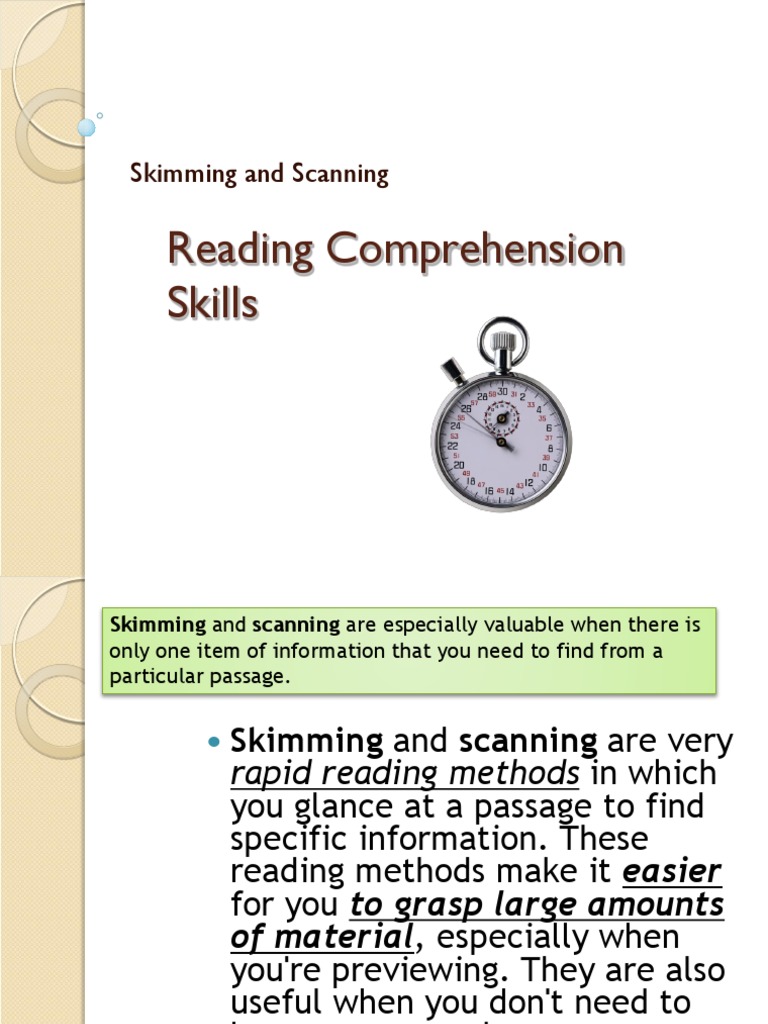 Reading Comprehension - Overview of Skimming and Scanning | PDF | Speed Reading | Human ...