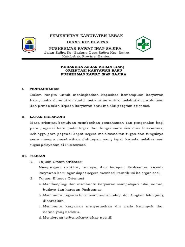 Kak Program Orientasi Puskesmas | PDF