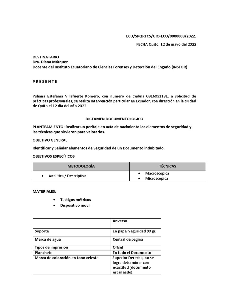 Dictamen Forense de Documento Indubitado | PDF
