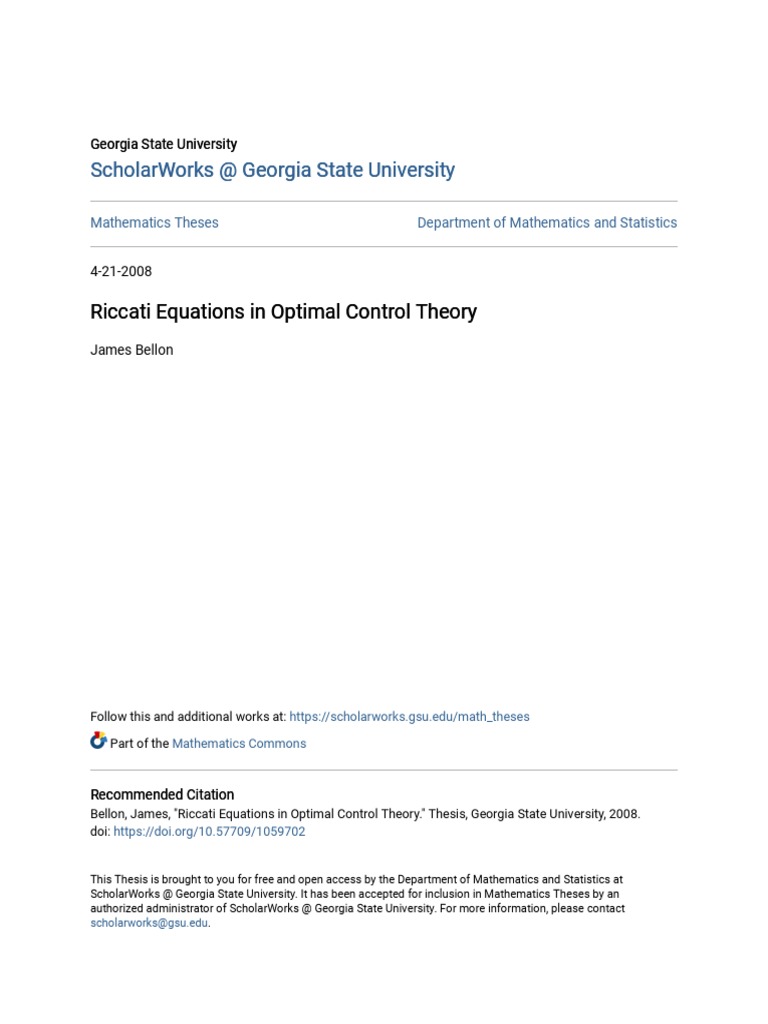 Riccati Equations in Optimal Control Theory | PDF | Optimal Control | Eigenvalues And Eigenvectors