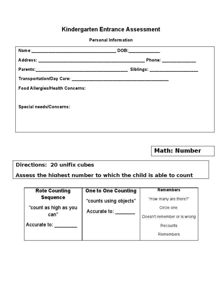 Kindergarten Entrance Assessment | PDF | Color