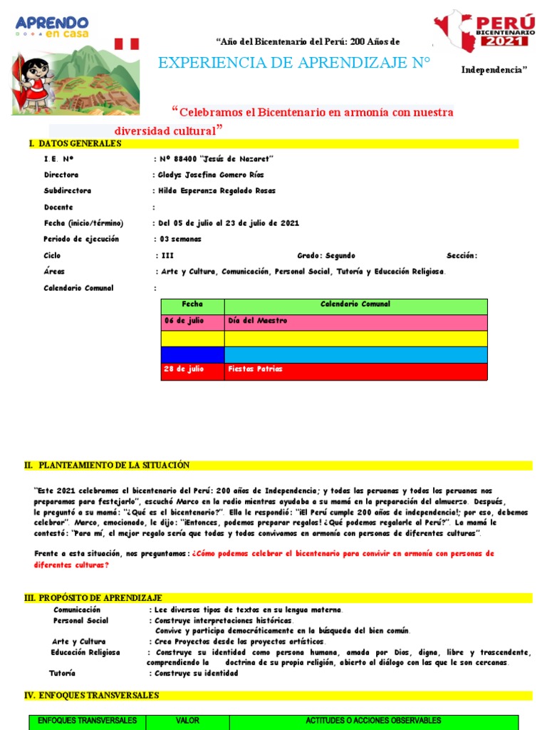 Experiencia De Aprendizaje N 05 2do Grado Pdf Aprendizaje Evaluación
