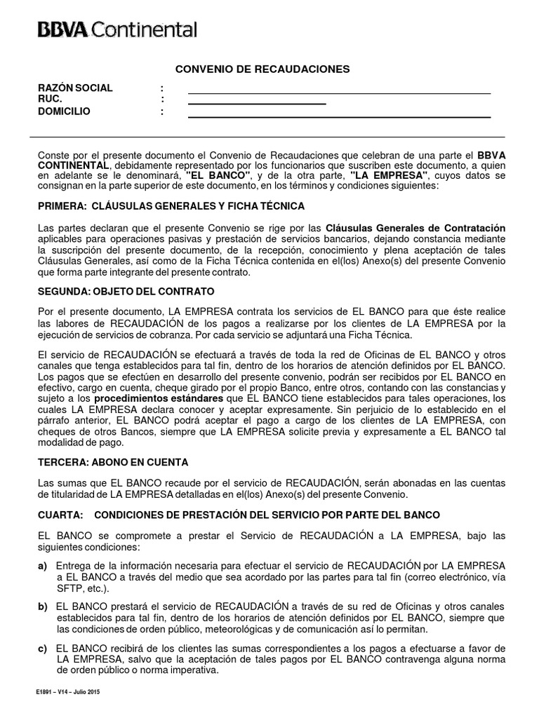 Contrato Bancario BBVA | PDF | Bancos | Cheque