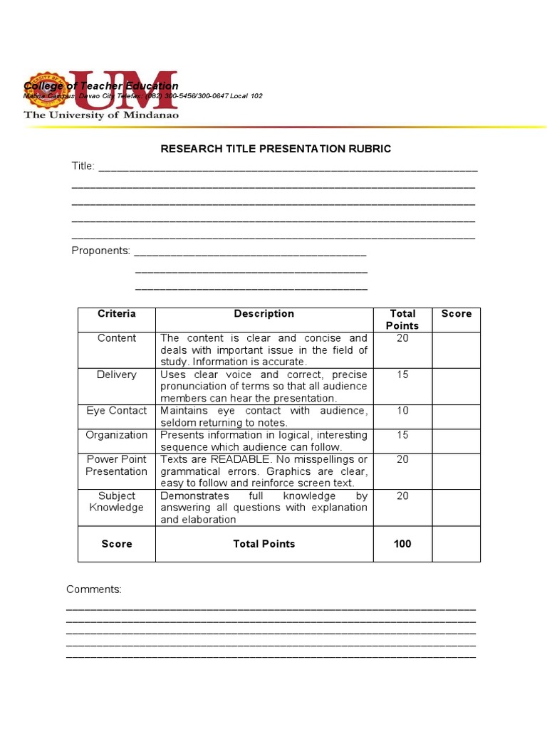 Research Title Presentation Rubric | PDF | Communication | Human ...