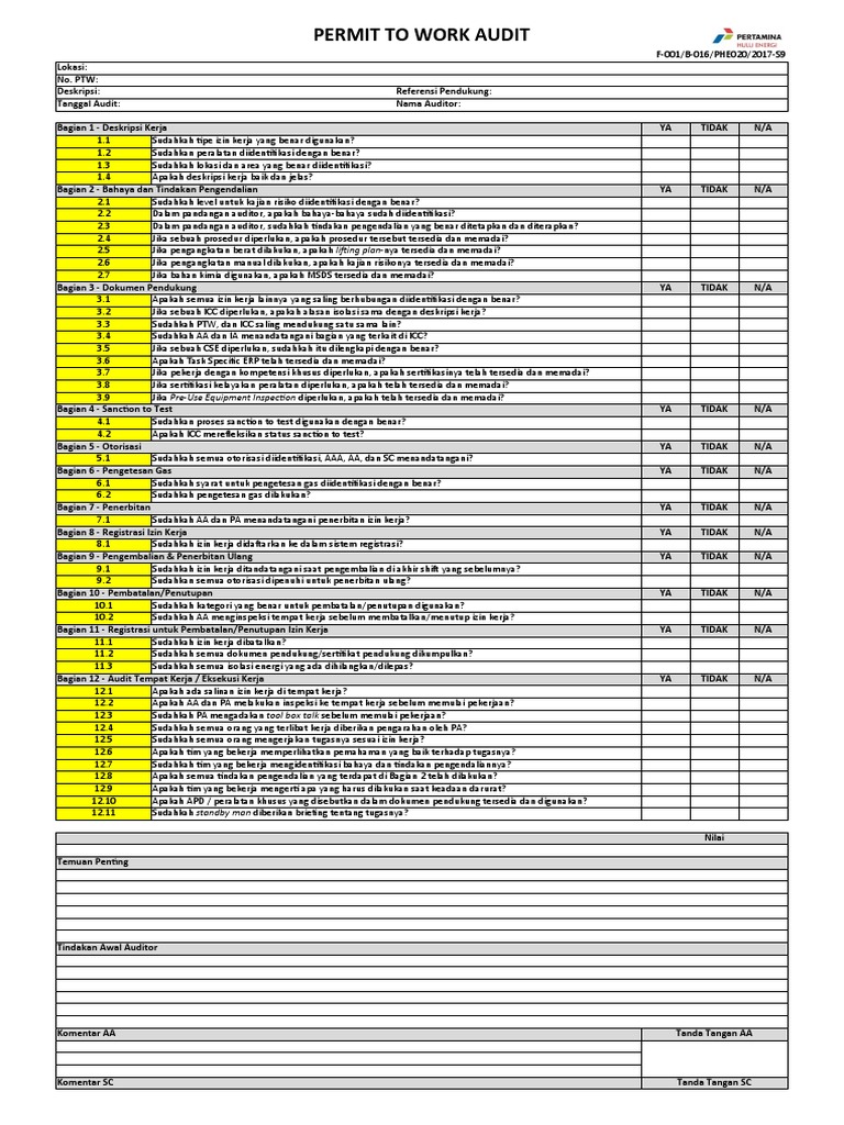 Daftar Periksa PTW Audit | PDF