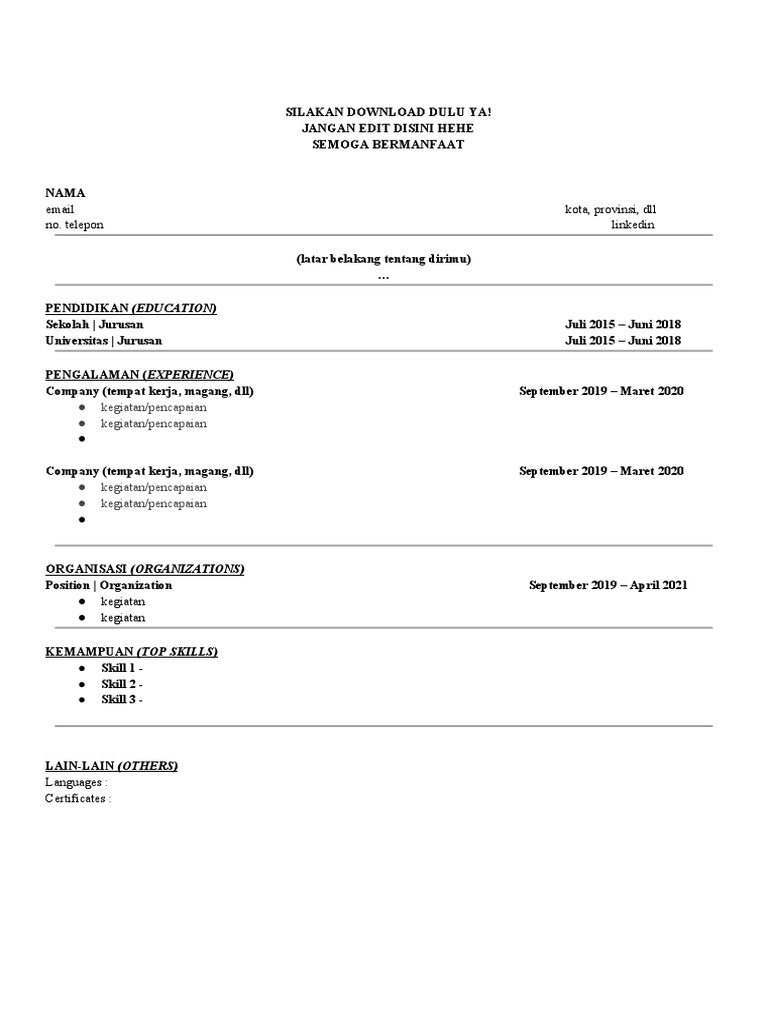FREE TEMPLATE CV ATS Friendly - Mellan | PDF