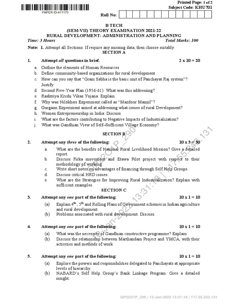 Rural Development Administration and Planning Khu 701 | PDF | Economies