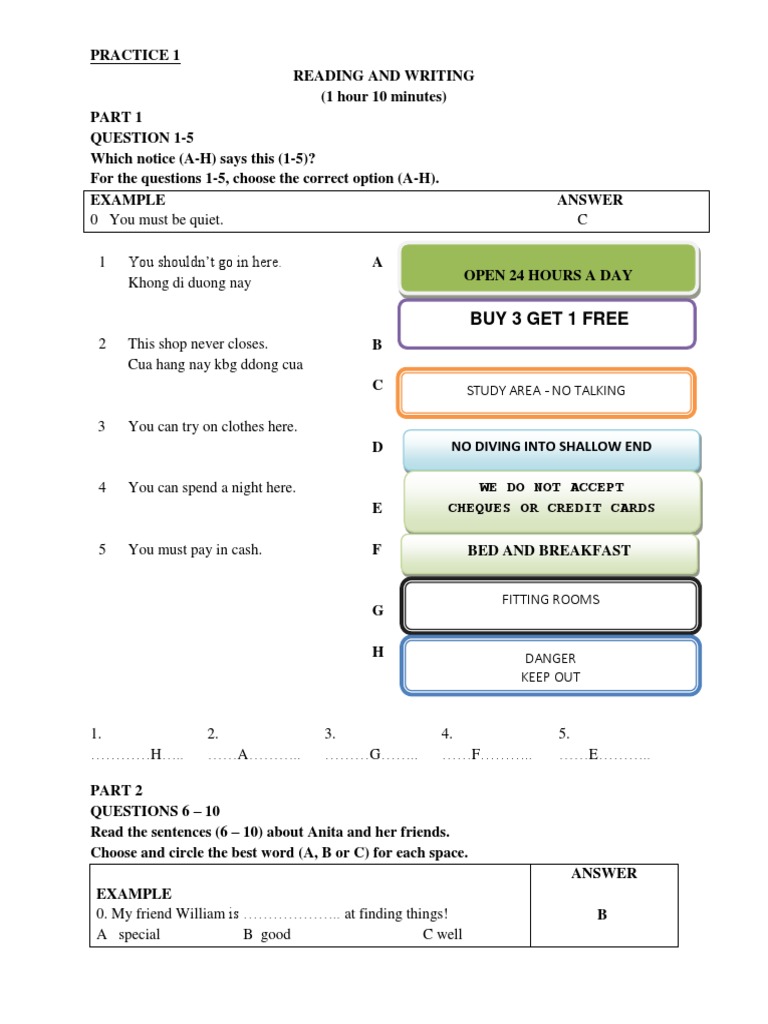 PRACTICE 1 READING AND WRITING SKILLS | PDF
