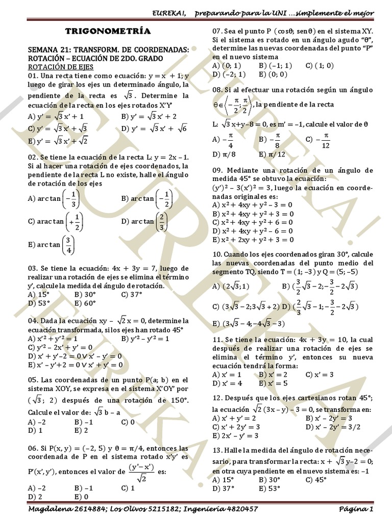 Trigonometria - 21 - Transform de Coordenadas - Rotación - Ecuación de ...