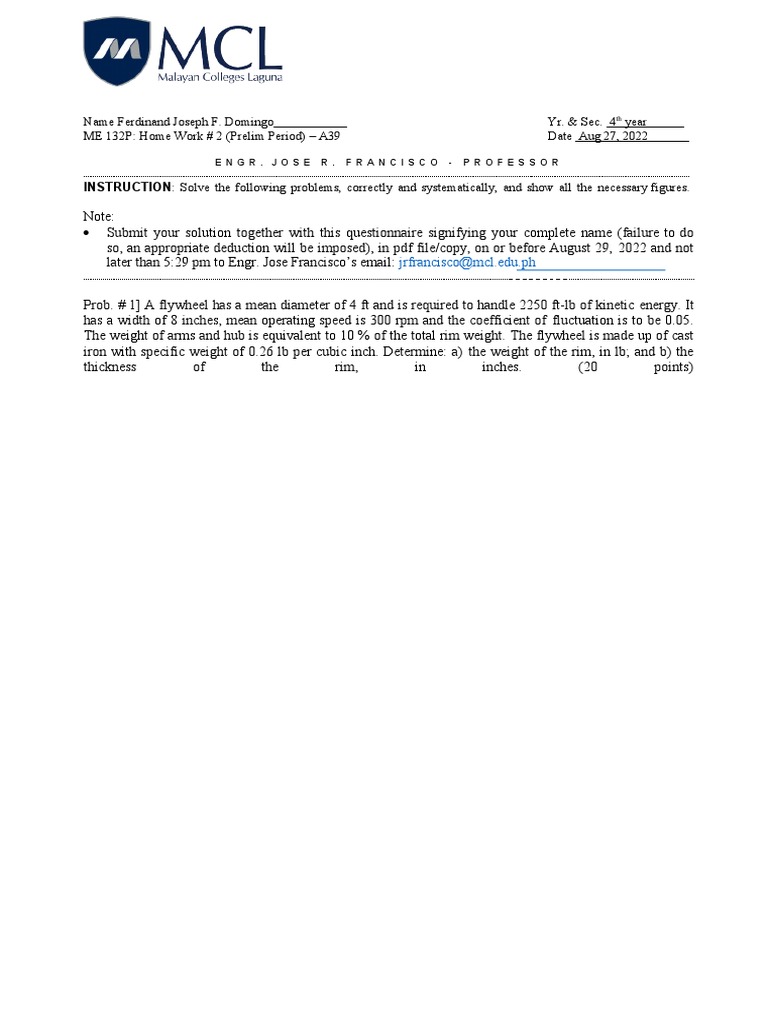 MD2 HW # 2 For Prelim Period | PDF | Stress (Mechanics) | Mechanical Engineering