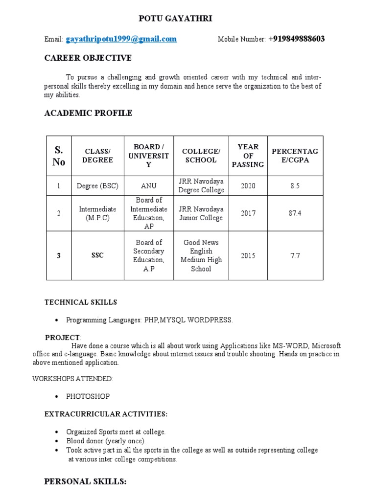 Gayathri Profile | PDF