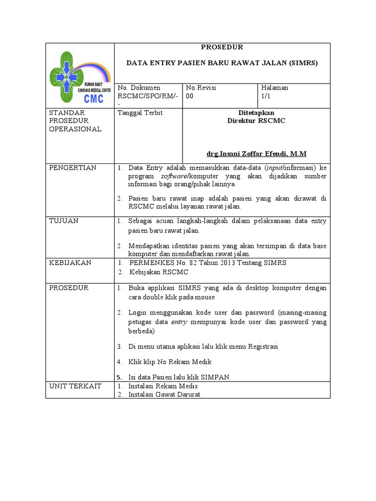 Prosedur Data Entry Pasien RSCMC | PDF