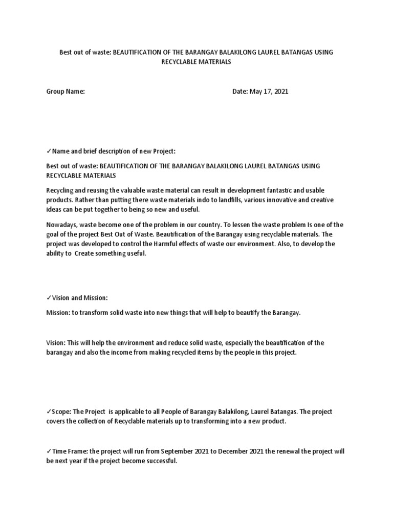 NSTP 2 Project Proposal | PDF | Recycling | Waste