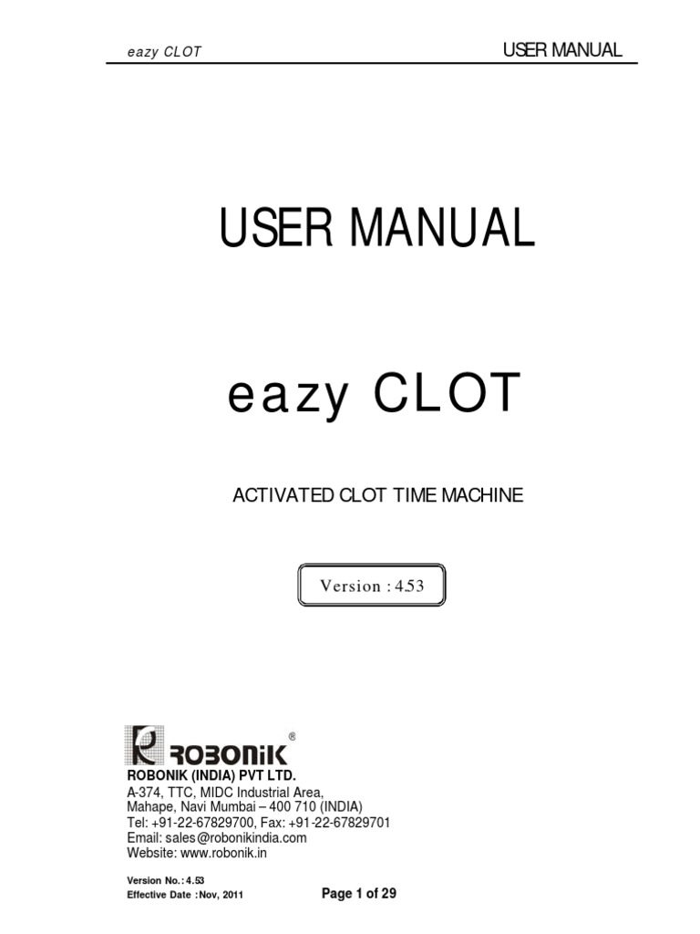 Eazy CLOT User Manual | PDF | Electromagnetic Interference