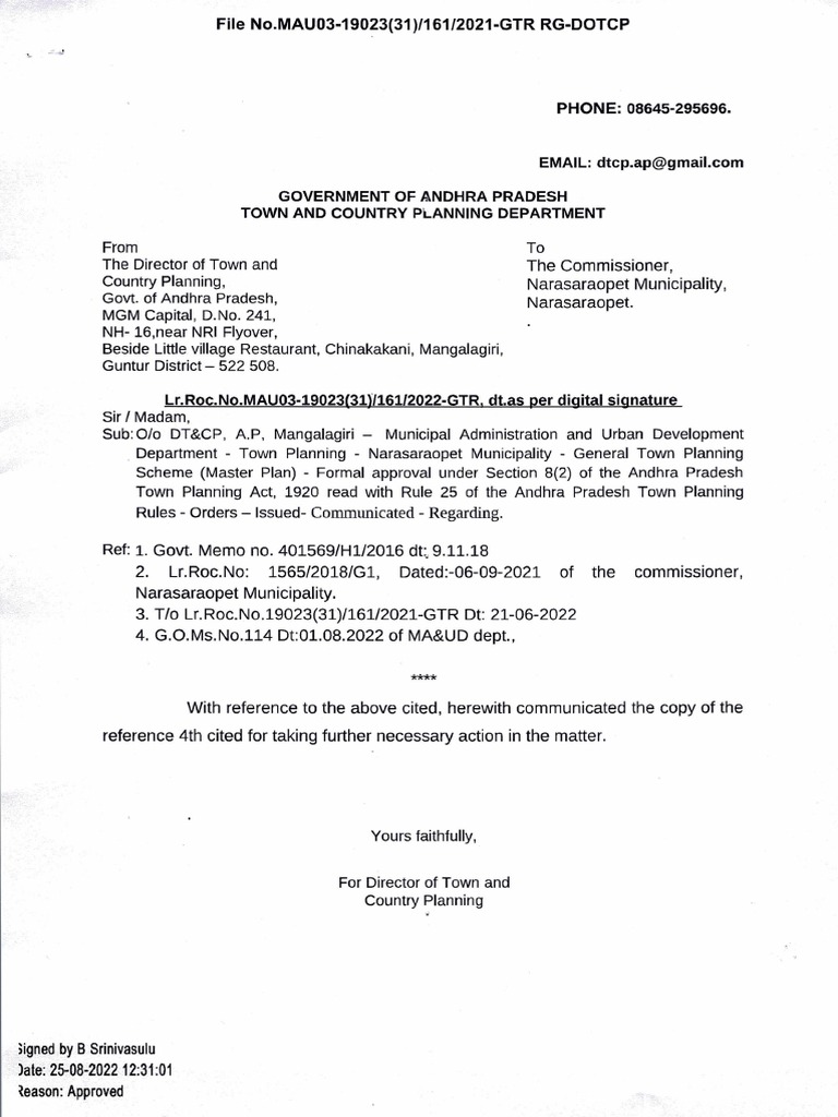 Narasaraopet Town Planning Approval | PDF
