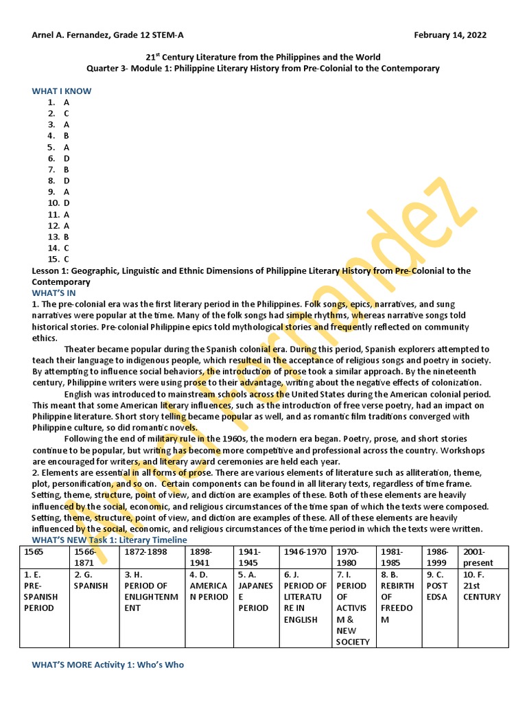 21st Century Literature Q3-M1 | PDF | Epic Poetry | Poetry