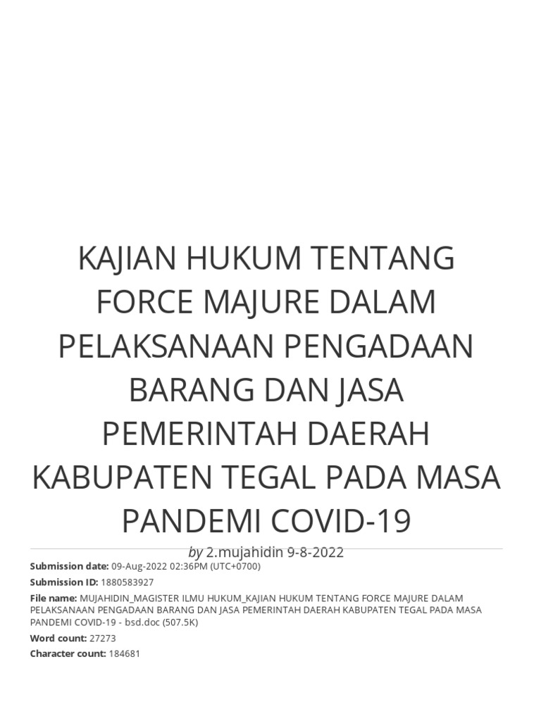 Kajian Hukum Tentang Force Majure Dalam Pelaksanaan Pengadaan Barang ...