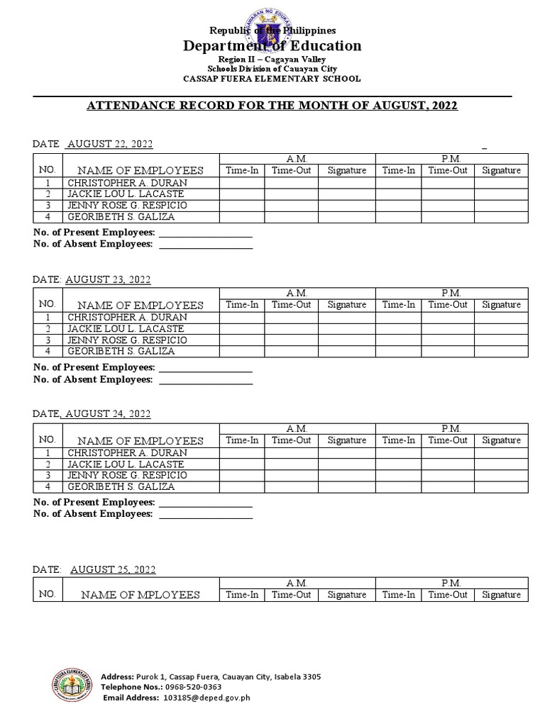 Attendance SHEET APRIL 2022 | PDF | Philippines