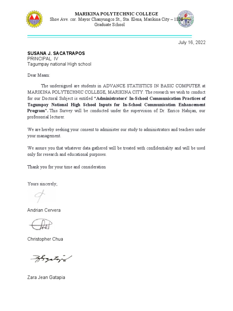 Letter To Conduct Research | PDF