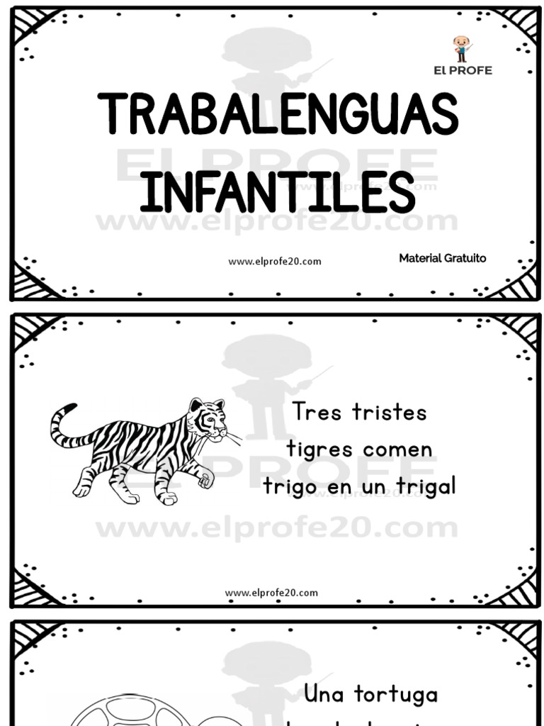 Trabalenguas Infantiles para Mejorar La Diccion Gratis Elprofe20 | PDF