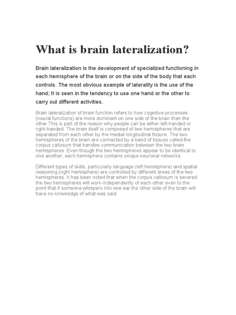 What Is Brain Lateralization Pdf