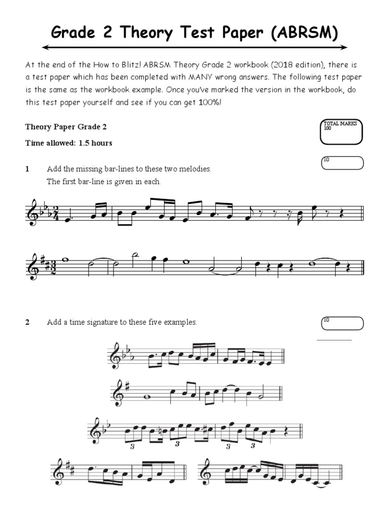 ABRSM Grade 2 Theory Test Paper | PDF | Musical Compositions | Musicology