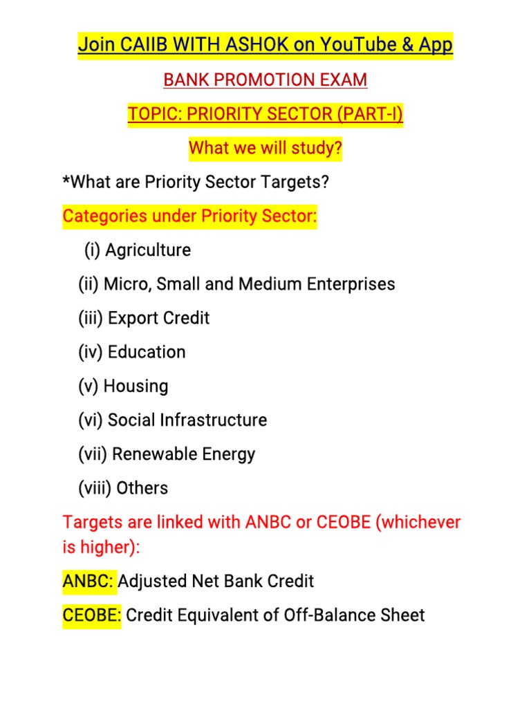 CAIIB WITH ASHOK PROMOTION PRIORITY SECTOR Lecture 1 | PDF