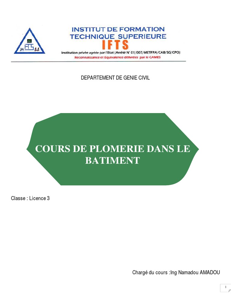 Cours de Plomérie Bâtiment | PDF | Robinet (plomberie) | Plomberie