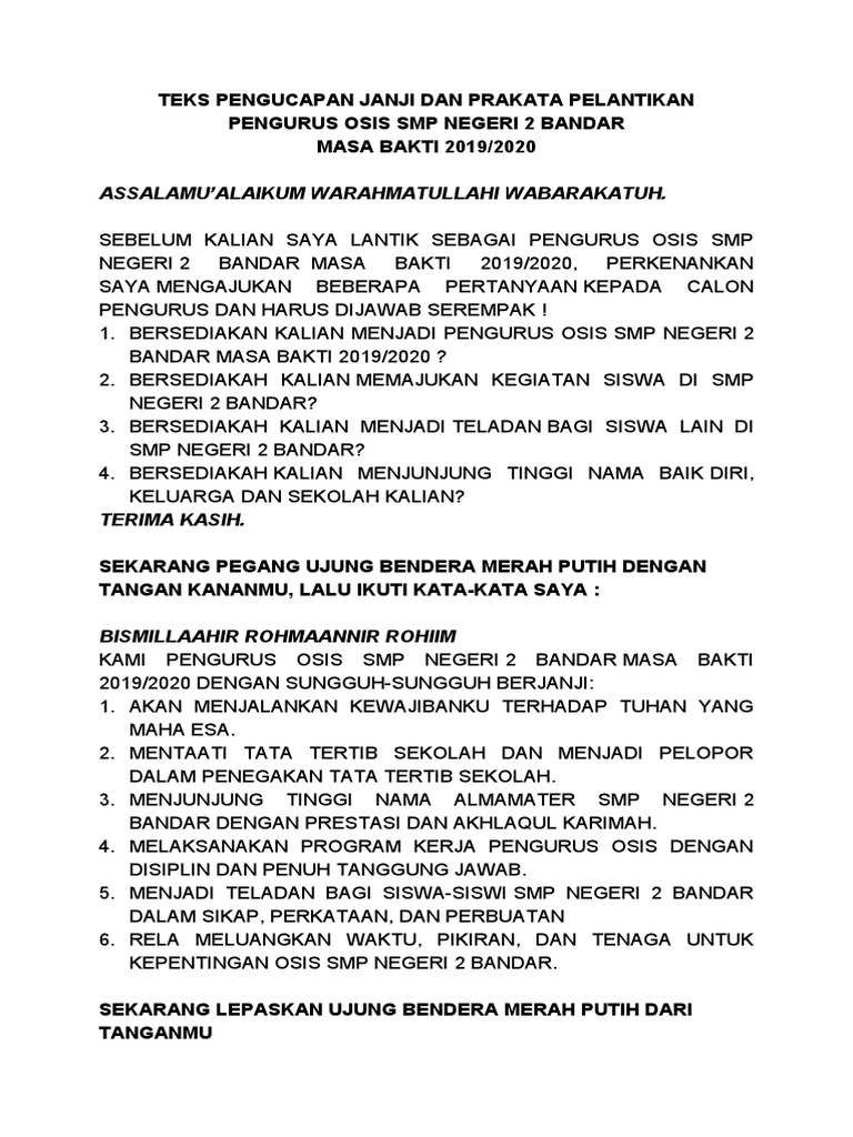 Teks Pengucapan Janji Dan Prakata Pelantikan | PDF