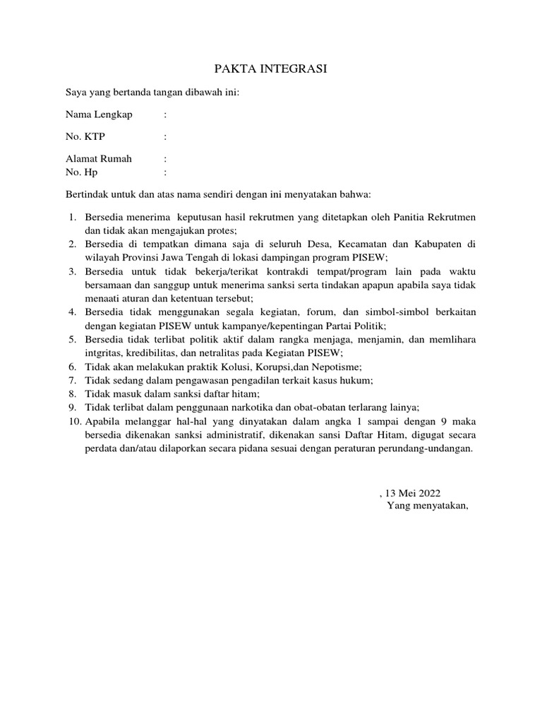 Contoh PAKTA INTEGRASI | PDF