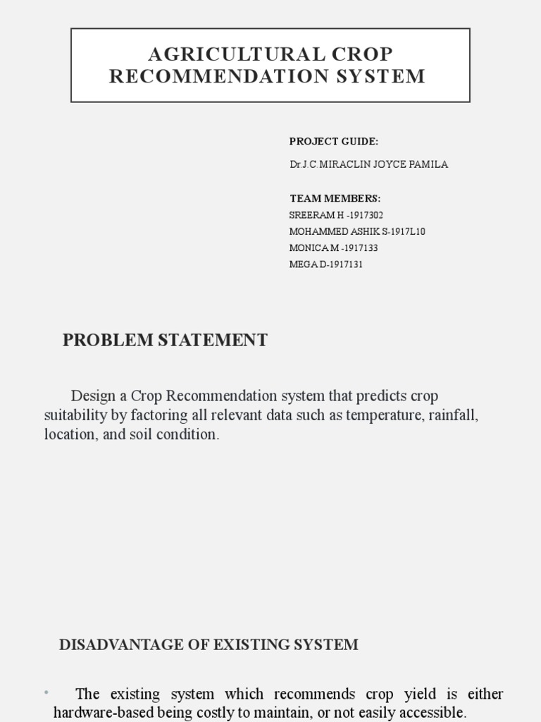 Agricultural Crop Recommendation System | PDF | Machine Learning ...