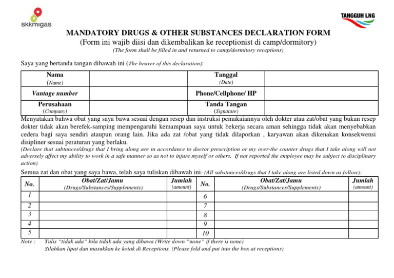 Mandatory Drug Declaration - Printed Form | PDF
