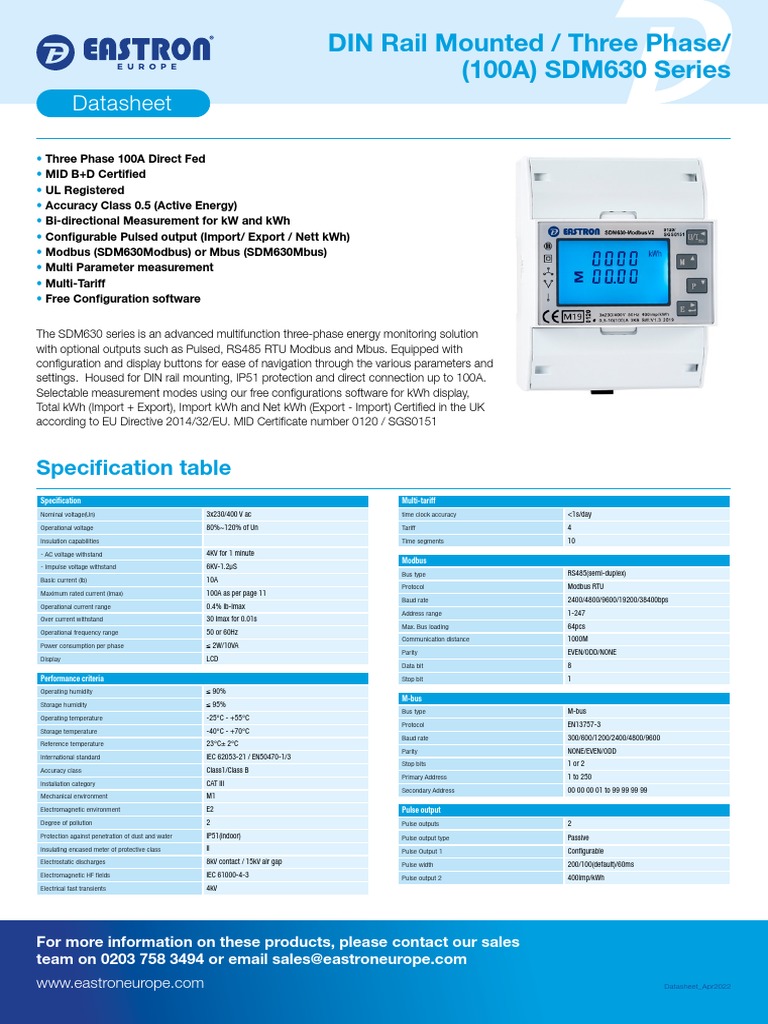 SDM630_series_Datasheet_May22 | PDF | Electromagnetism | Metrology