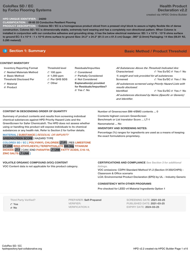 HPD ColoRex SD EC Tile (Exp. 2024.03.25) | PDF | Chemistry ...