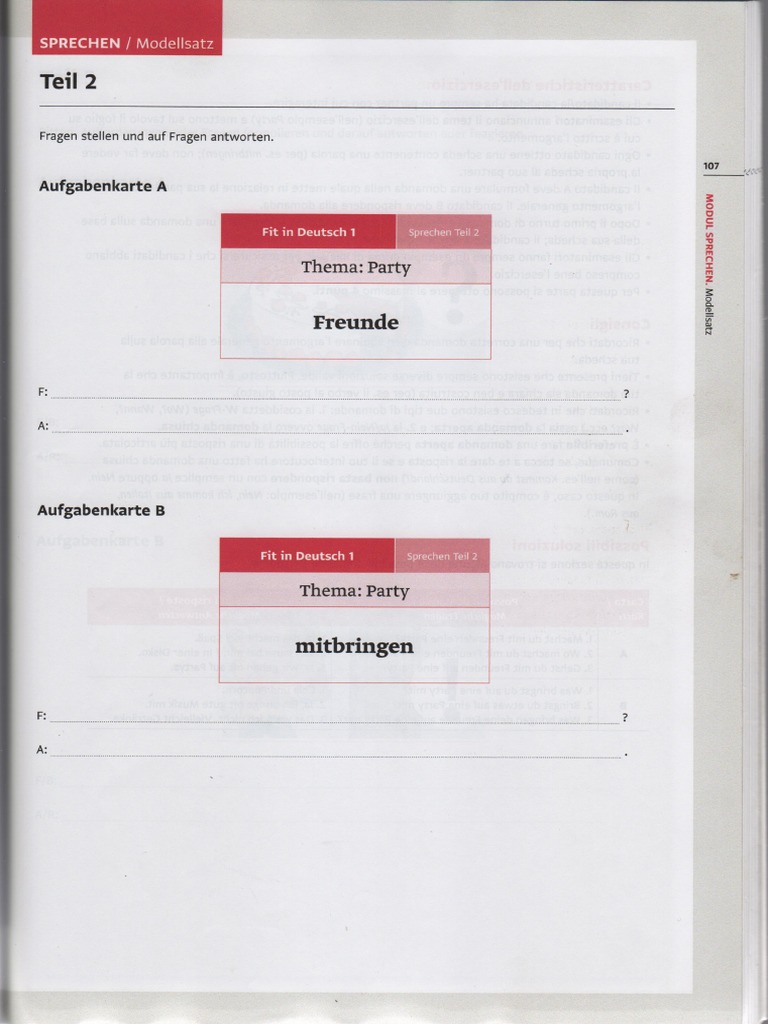 OK GOETHE ZERTIFIKAT A1 - SPRECHEN - Modelltest Teil 2.3 | PDF